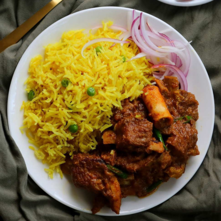 Basanti Pulao and Mutton Kasha - Mukhorochak